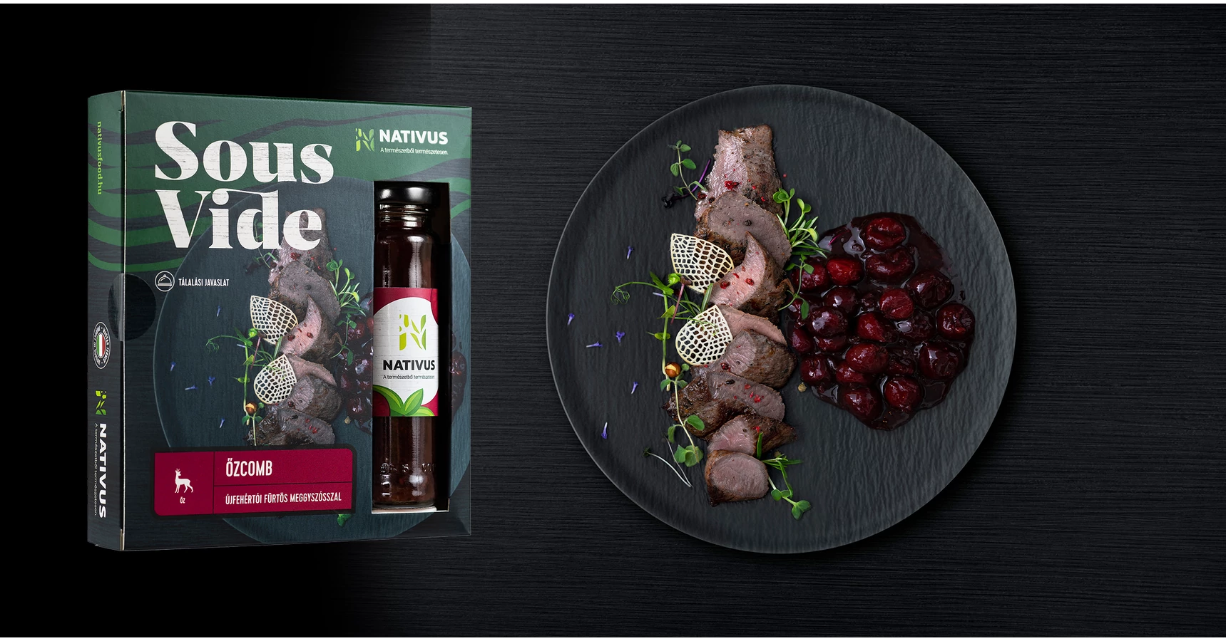 Sous vide őzcomb Újfehértói fürtös meggyszósszal - 200 g hús + 100 ml ...